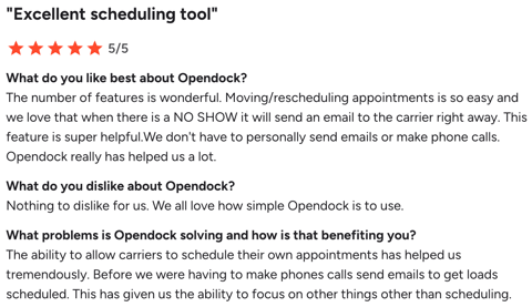 Opendock Dock Scheduling